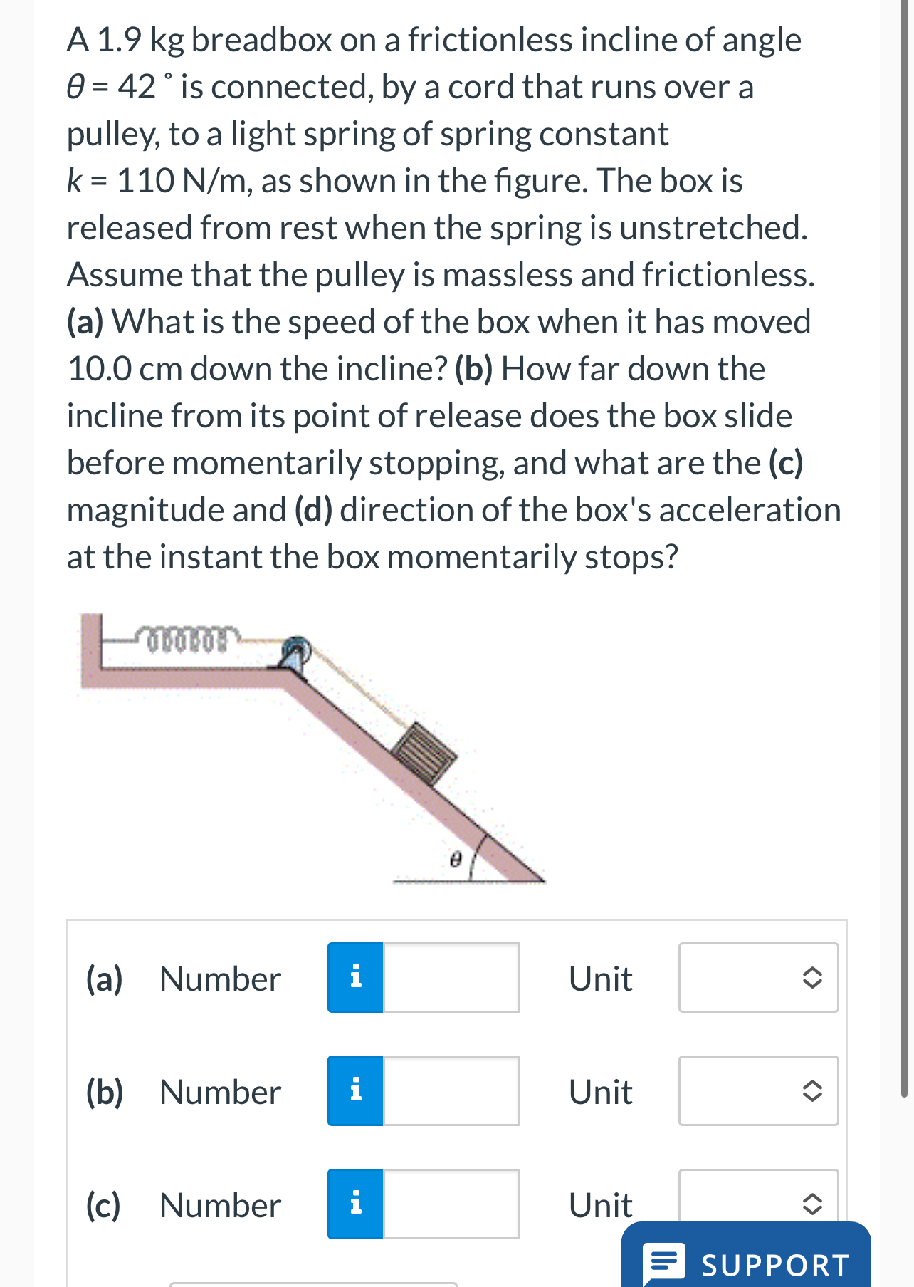 Solved A 1.9kg ﻿breadbox on a frictionless incline of angle | Chegg.com