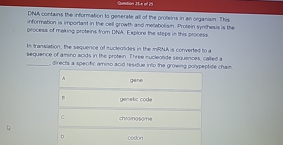 Solved Question 25e Of 25dna Contains The Information To 