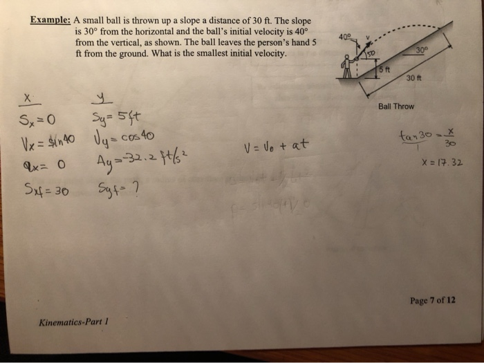Solved Example: A small ball is thrown up a slope a distance | Chegg.com