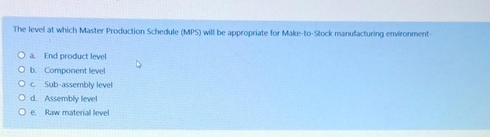 Solved The level at which Master Production Schedule (MPS) | Chegg.com