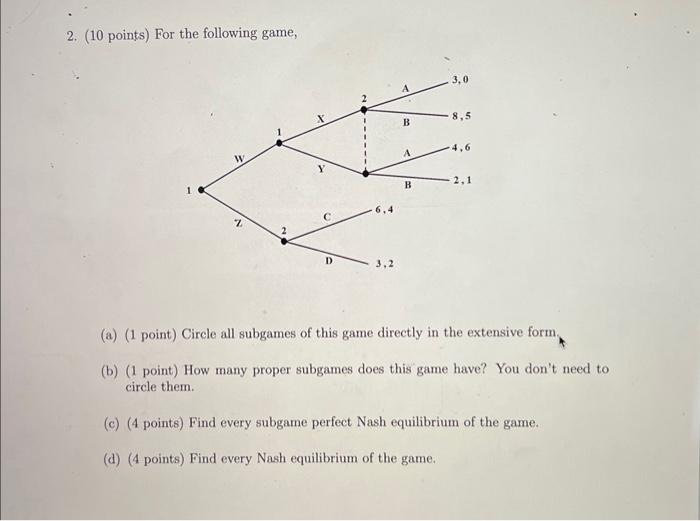 2. (10 points) For the following game, (a) (1 point) | Chegg.com