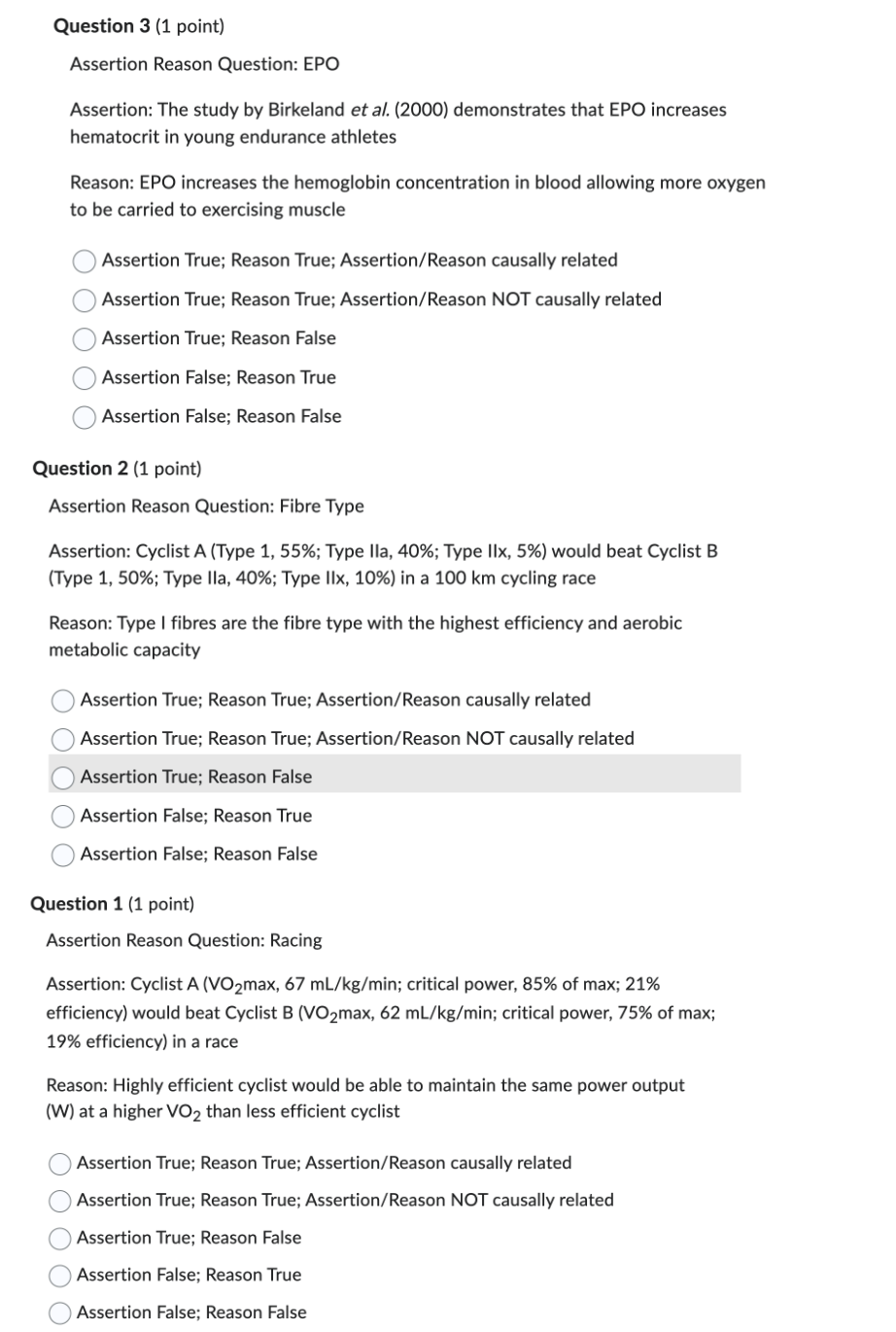 Solved Question 3 (1 ﻿point)Assertion Reason Question: | Chegg.com
