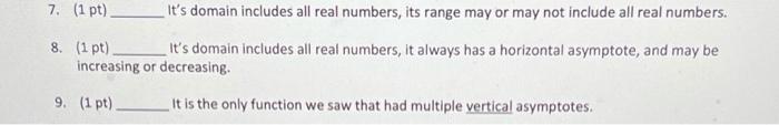 Solved 7. (1 pt) It's domain includes all real numbers, its | Chegg.com