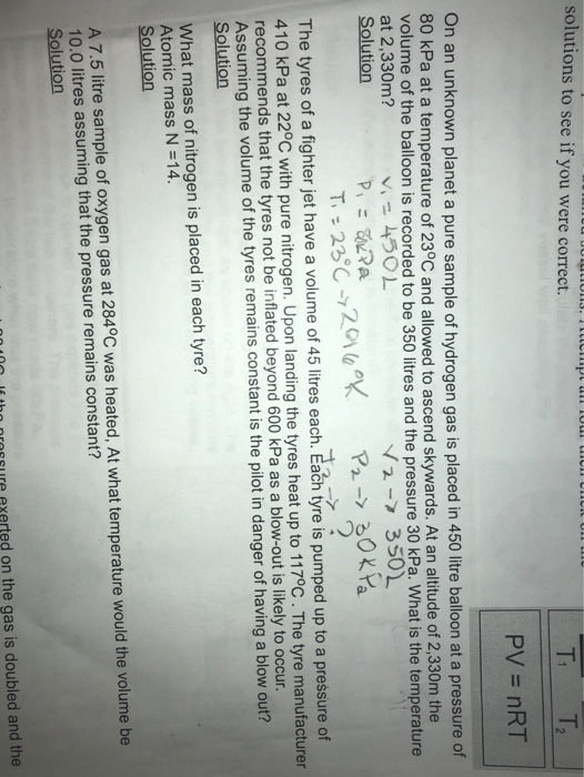 Solved solutions to see if you were correct. Ti T2 PV nRT On | Chegg.com