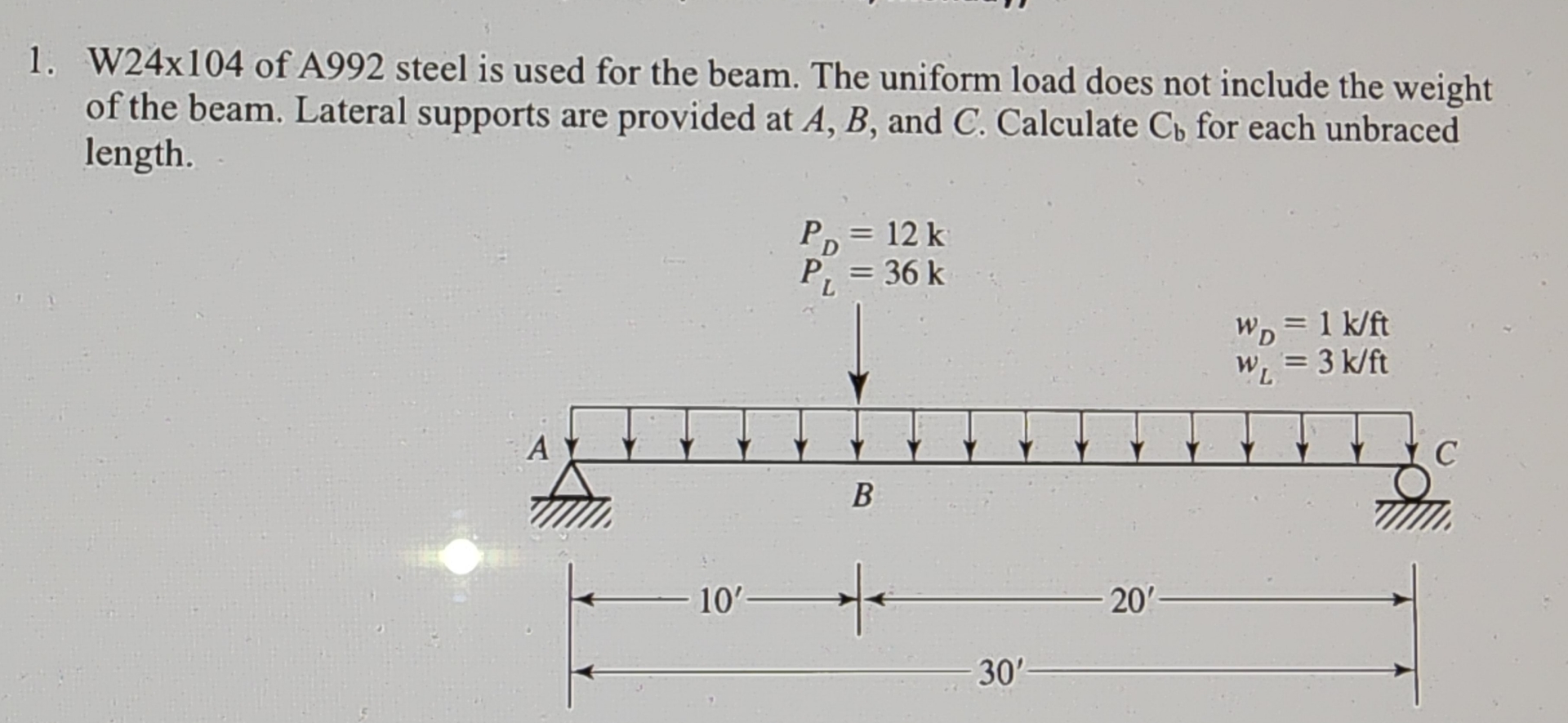 Solved of the beam. Lateral supports are provided at A,B, | Chegg.com