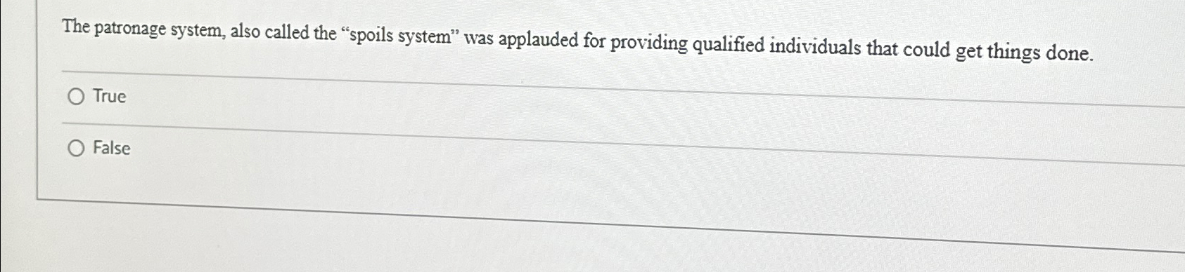 Solved The patronage system, also called the "spoils system" | Chegg.com
