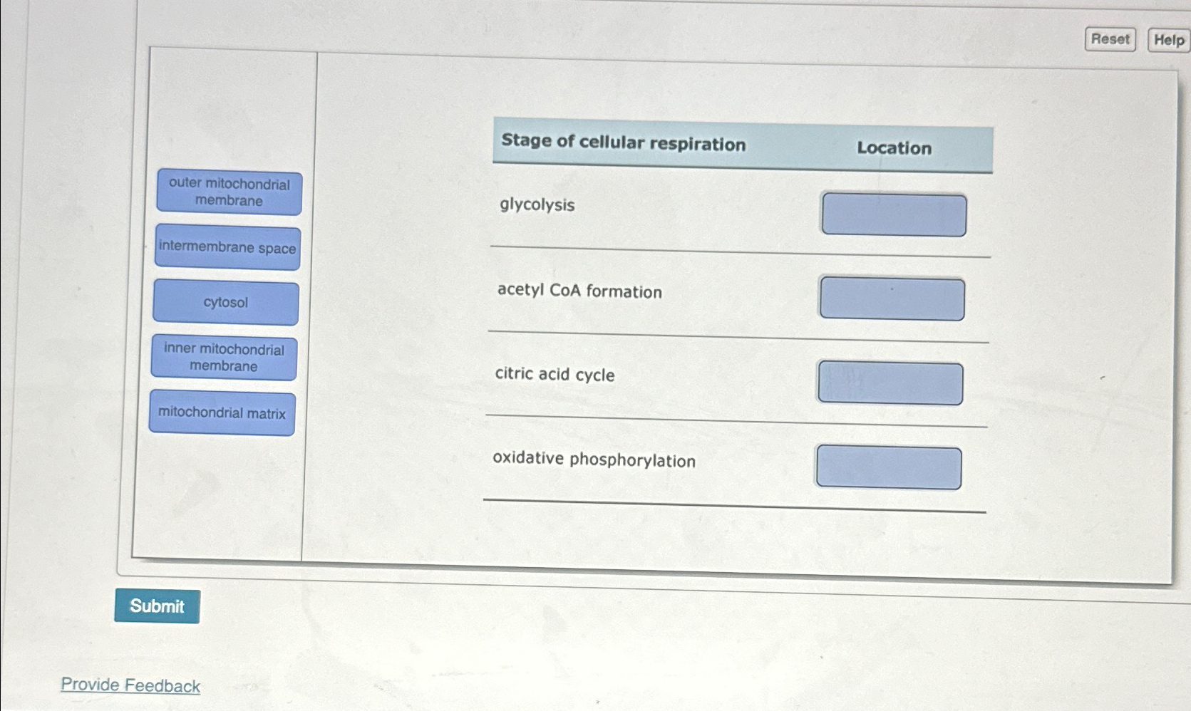 Solved \table[[Stage of cellular | Chegg.com