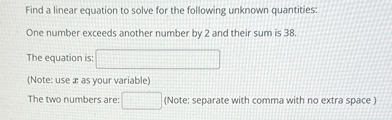 Solved Find a linear equation to solve for the following | Chegg.com