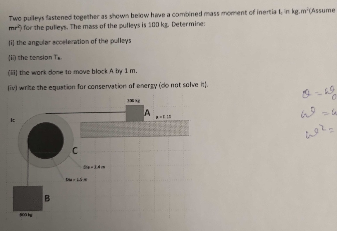 Solved Two pulleys fastened together as shown below have a | Chegg.com