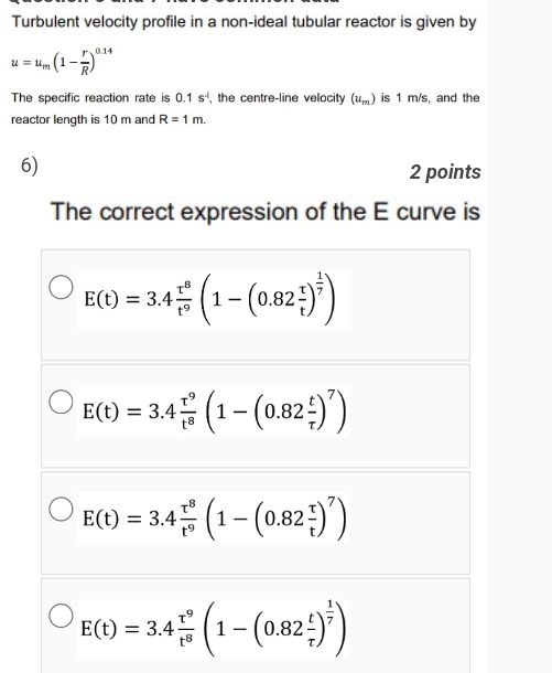 Solved Turbulent velocity profile in a non-ideal tubular | Chegg.com