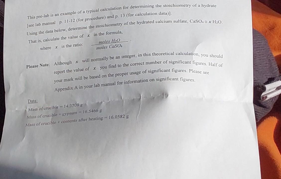 Solved This pre-lab is an example of a typical calculation | Chegg.com