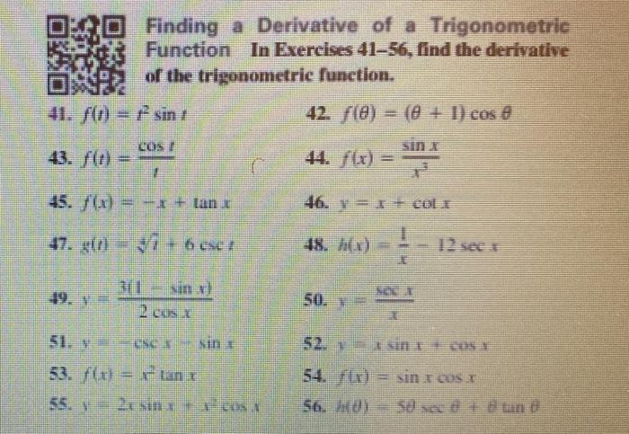 Solved Finding a Derivative of a Trigonometric Function In | Chegg.com