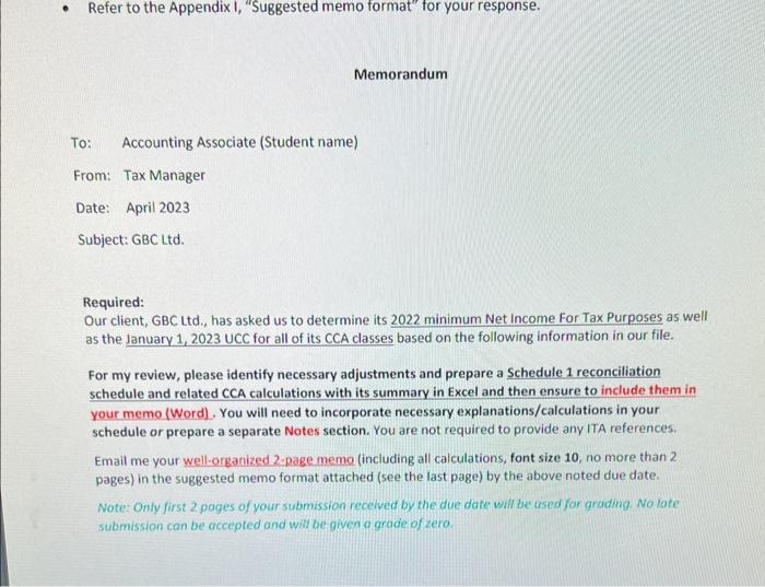 - Refer to the AppendixI, "Suggested memo format" for | Chegg.com