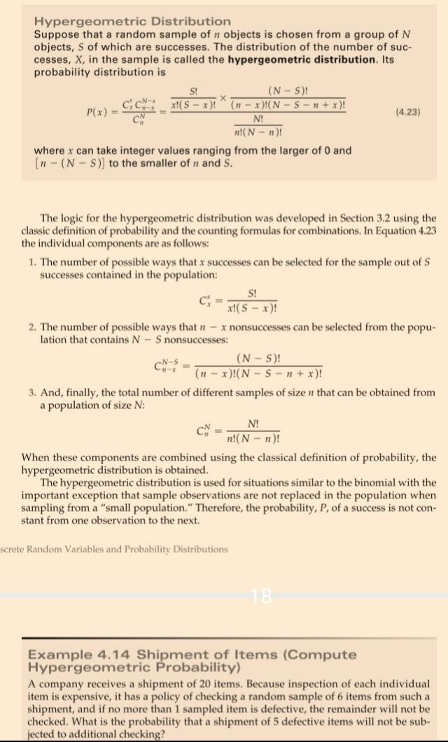 Solved Hypergeometric Distribution Suppose that a random | Chegg.com