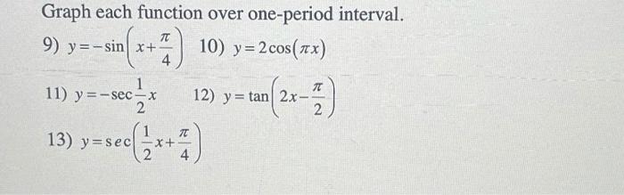 Solved Graph each function over one-period interval. 9) | Chegg.com