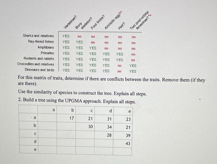 For this matrix of traits, determine if there are | Chegg.com