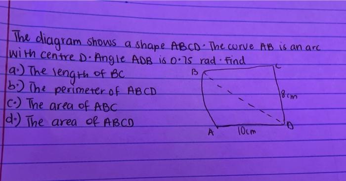 Solved The diagram shows a shape ABCD. The curve AB is an | Chegg.com