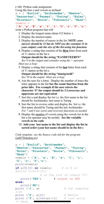 Solved 40 Python Code Assignment Using The Lists A And 4455