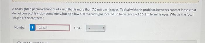 Solved A nearsighted person cannot read a sign that is more | Chegg.com