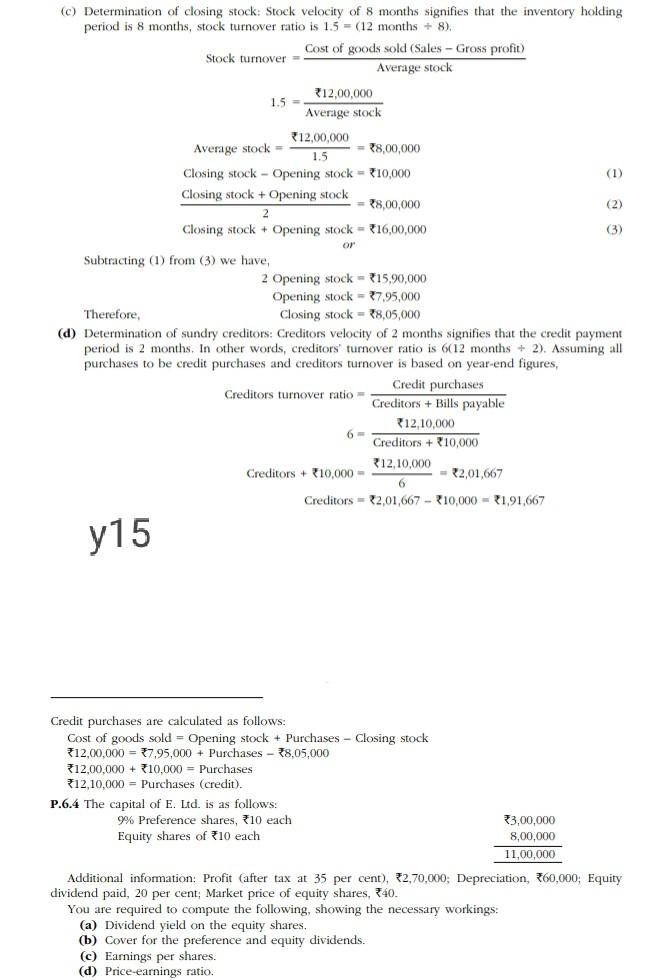 Solved (C) Determination of closing stock: Stock velocity of | Chegg.com