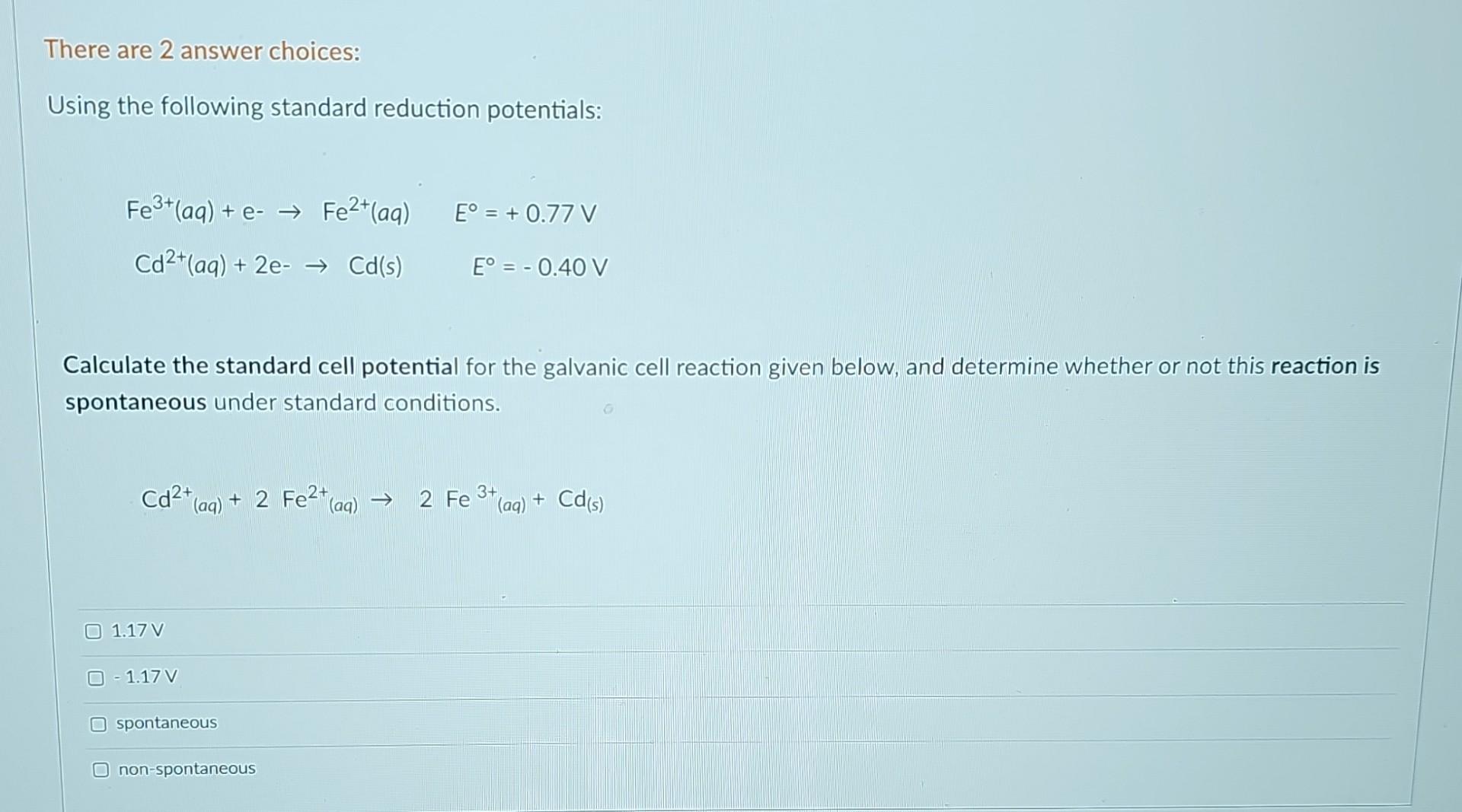 Solved Using the following standard reduction potentials: | Chegg.com