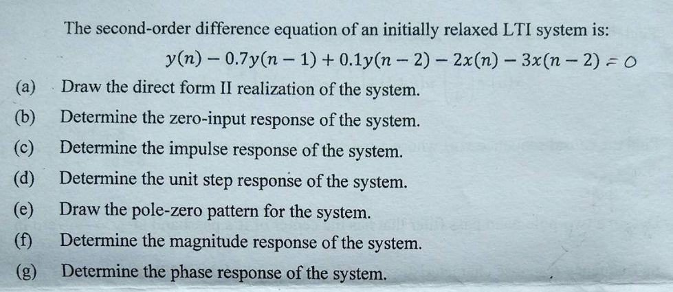 The second-order difference equation of an initially | Chegg.com