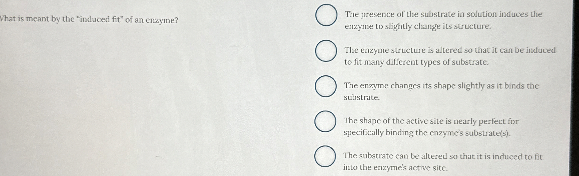 Solved The presence of the substrate in solution induces | Chegg.com