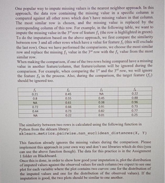 Solved One popular way to impute missing values is the | Chegg.com