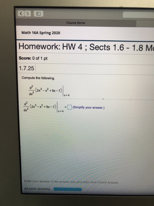 Solved Course Home Math 16A Spring 2020 Homework: HW 4 ; | Chegg.com