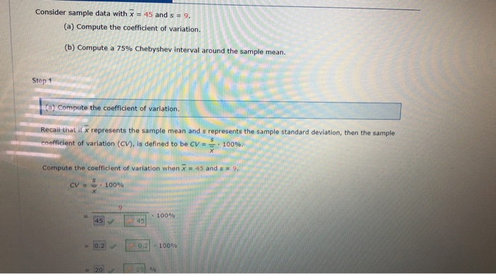 Solved Consider sample data with x = 45 and s = 9. (a) | Chegg.com