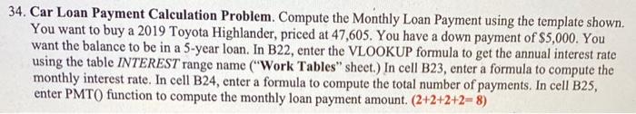 Solved 34. Car Loan Payment Calculation Problem. Compute the | Chegg.com