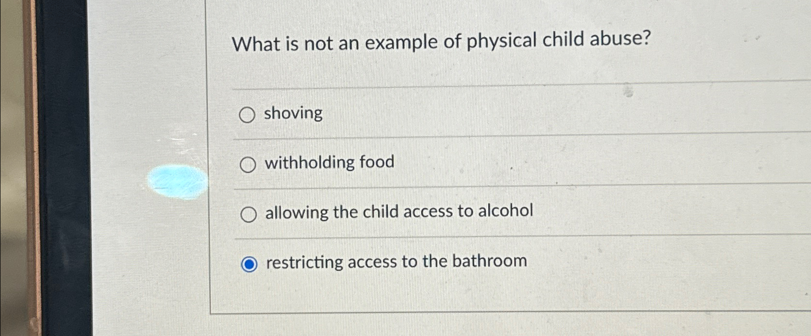 Solved What is not an example of physical child | Chegg.com