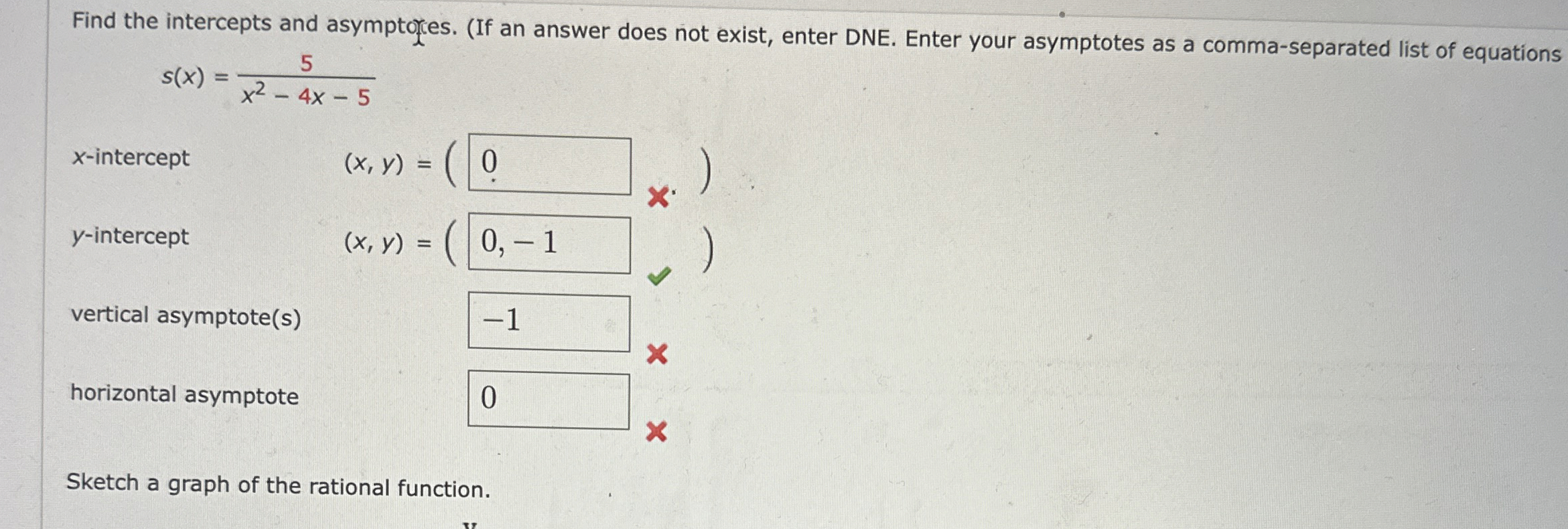 Solved Find the intercepts and asymptores. (If an answer | Chegg.com