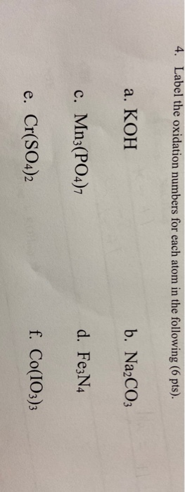 Solved 4. Label the oxidation numbers for each atom in the | Chegg.com