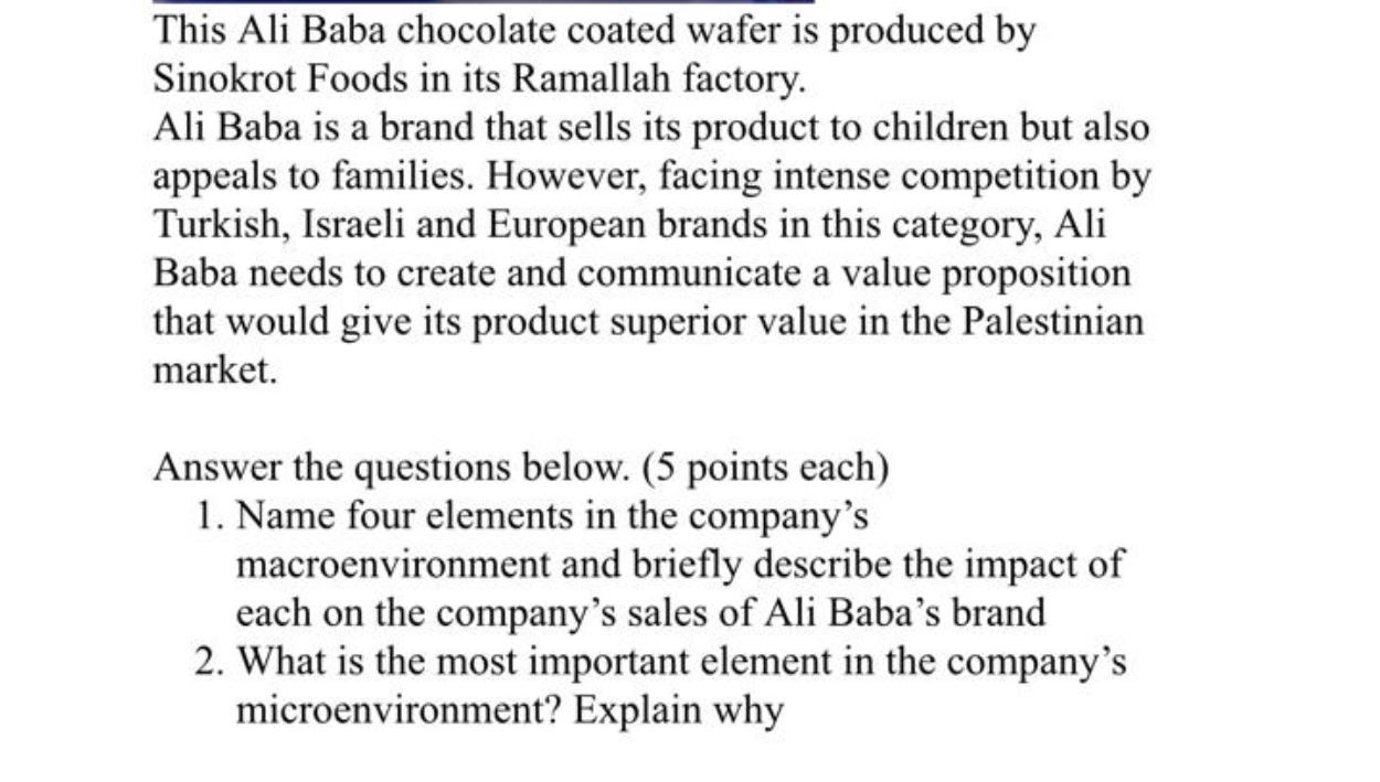 Solved This Ali Baba chocolate coated wafer is produced by | Chegg.com