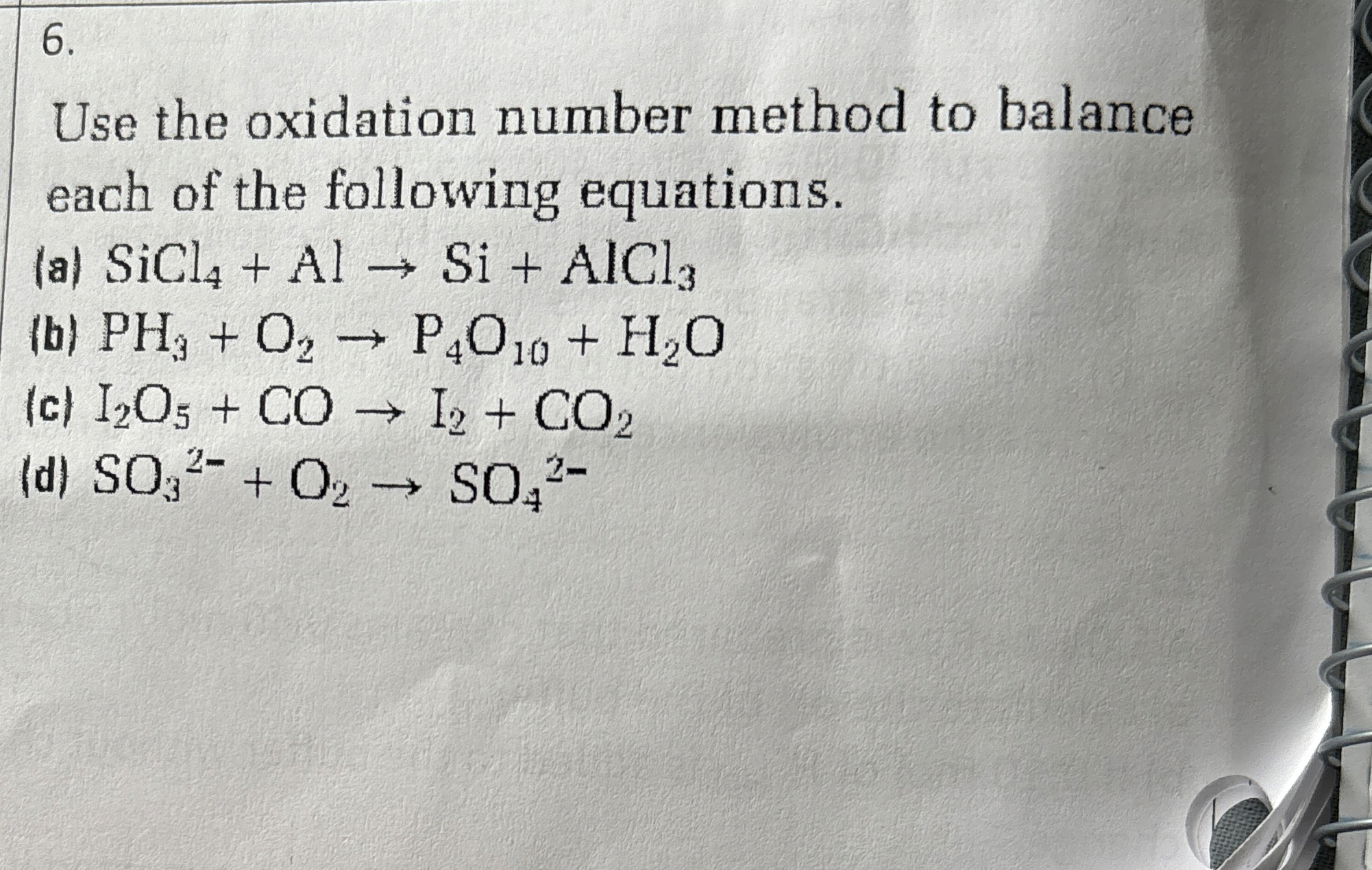 Solved Use the oxidation number method to balance each of | Chegg.com