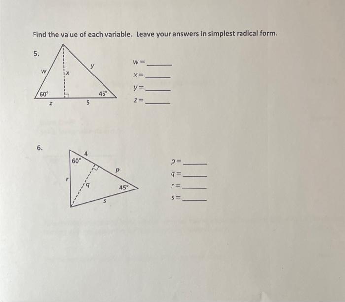 Solved Find the value of each variable. Leave your answers | Chegg.com