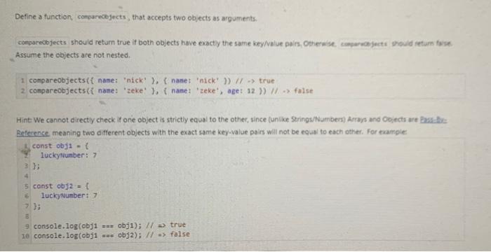 Solved OBJECTS - compareObjectsUsing only the info in | Chegg.com