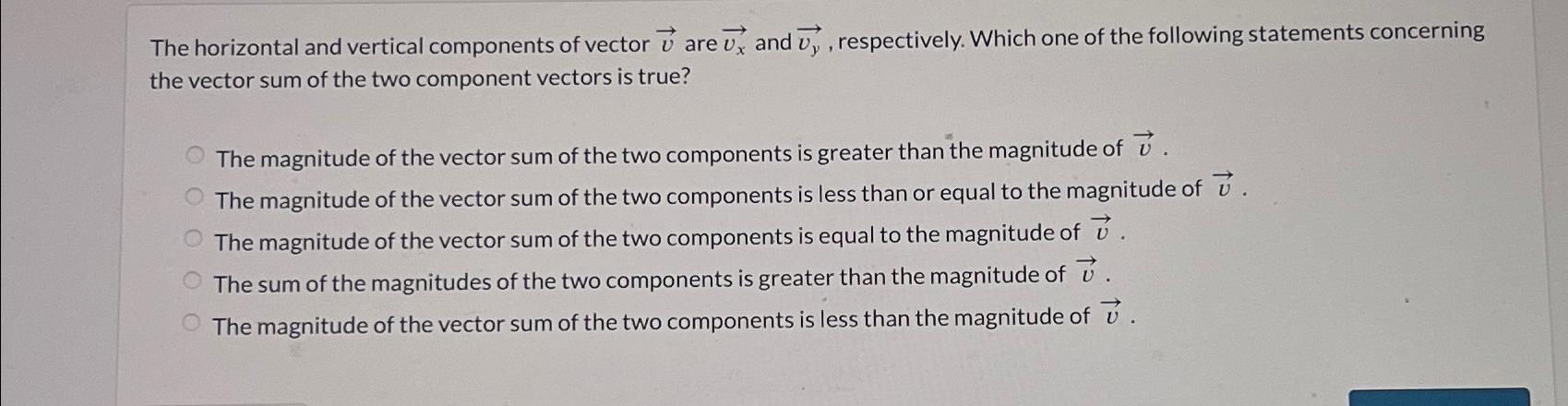 Solved The horizontal and vertical components of vector | Chegg.com
