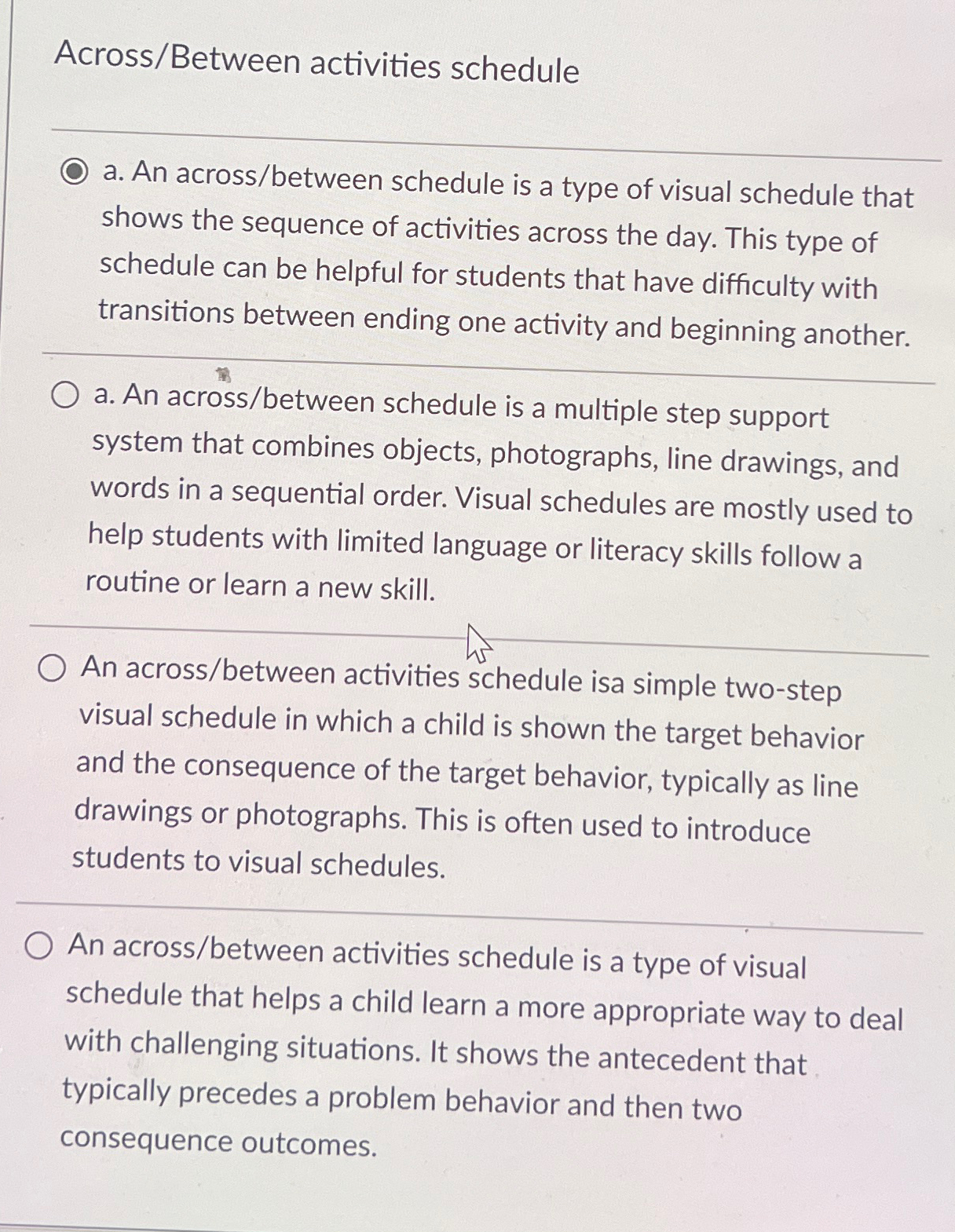 Solved Across/Between activities schedulea. ﻿An | Chegg.com