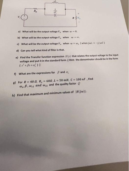Solved a) What will be the output voltage Ve when ω→0. b) | Chegg.com