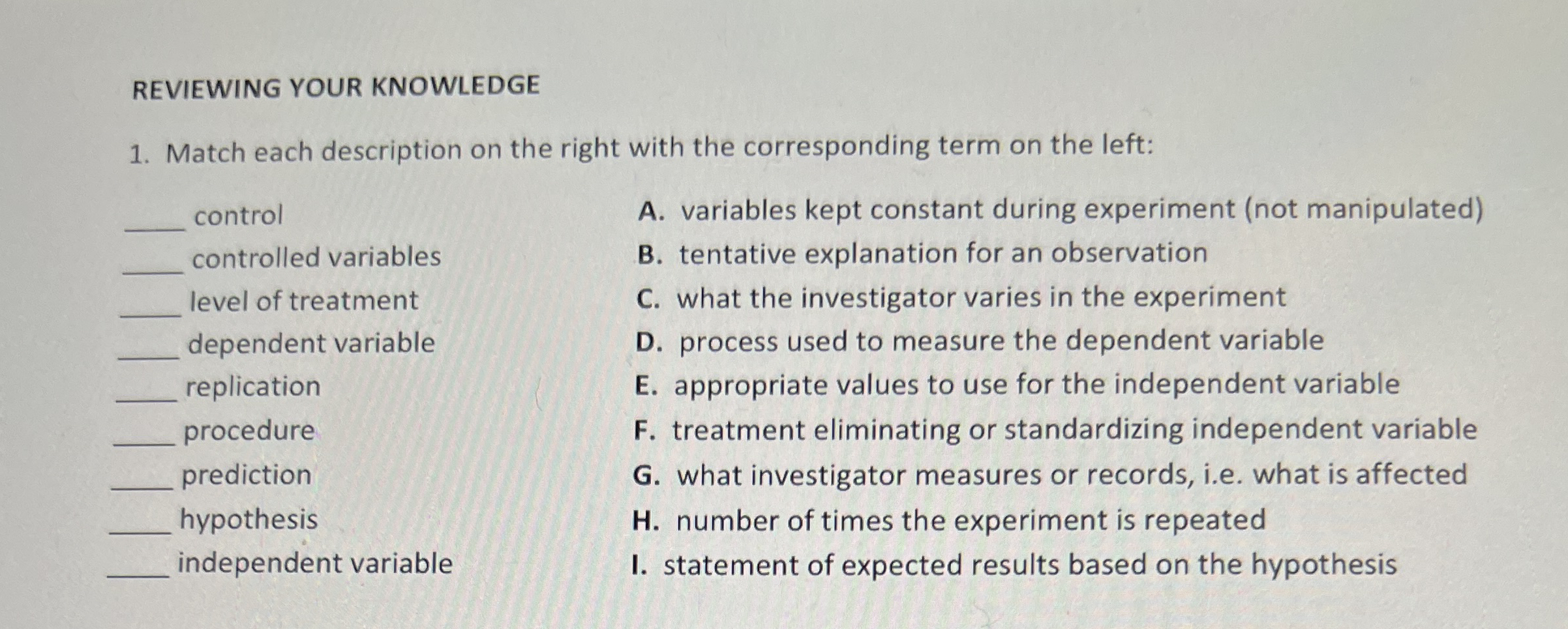 Solved REVIEWING YOUR KNOWLEDGEMatch each description on the | Chegg.com