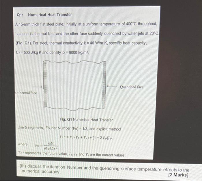 Solved Q1: Numerical Heat Transfer A 15-mm thick flat steel | Chegg.com