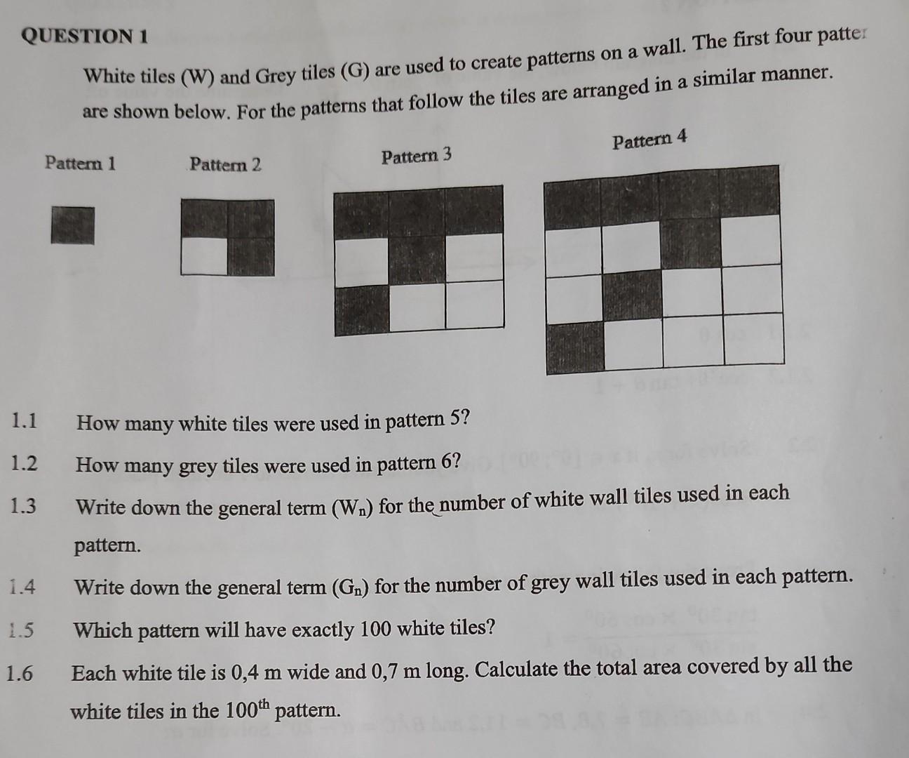Solved QUESTION 1 White tiles (W) and Grey tiles (G) are | Chegg.com