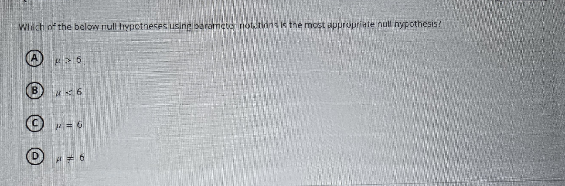 Solved Which of the below null hypotheses using parameter | Chegg.com