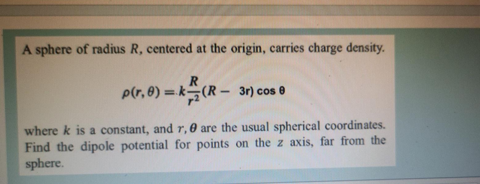Solved A sphere of radius R. centered at the origin, carries | Chegg.com