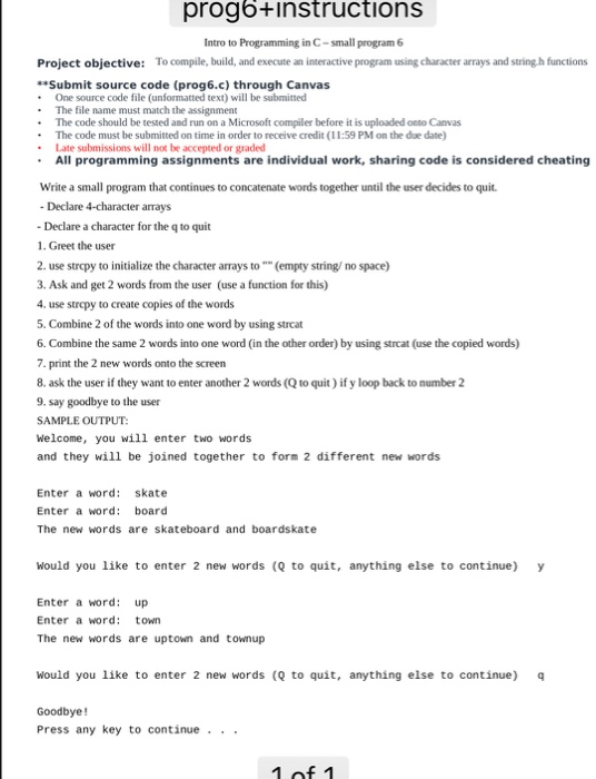 Solved prog6+instructions Intro to Programming in C - small | Chegg.com