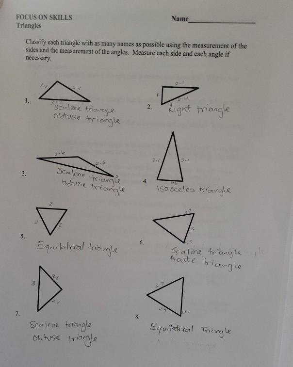 Solved FOCUS ON SKILLS Name Triangles Classify each triangle | Chegg.com