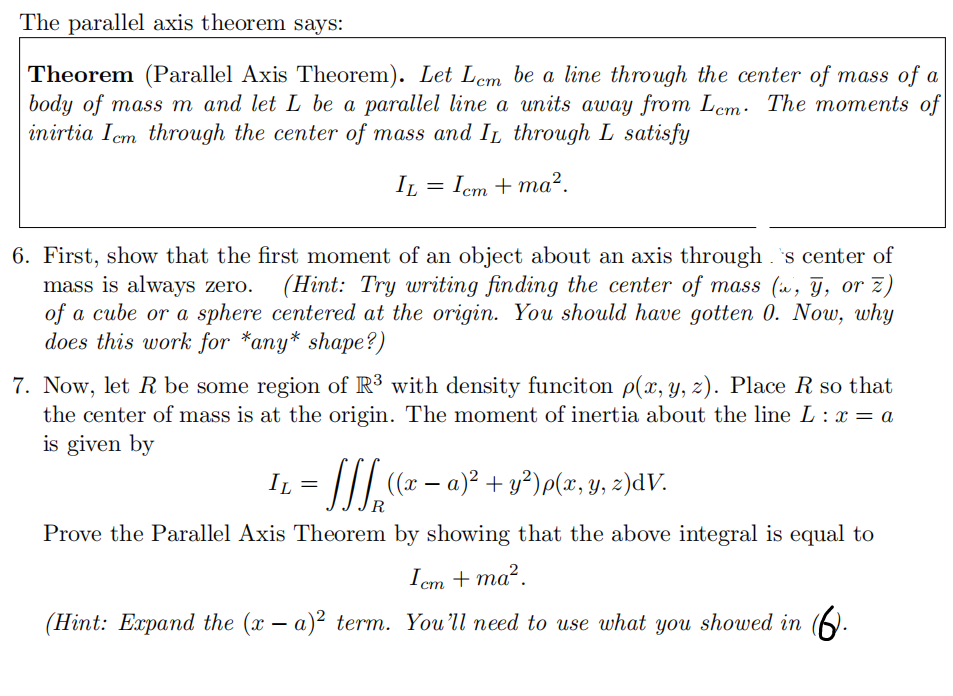 Solved The parallel axis theorem says: Theorem (Parallel | Chegg.com