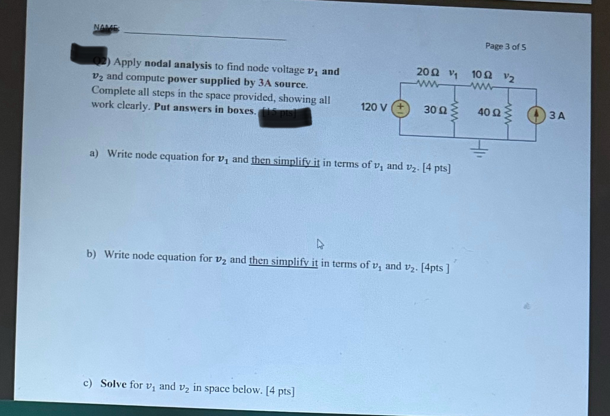 Solved NAM Page 3 ﻿of 5Q2) ﻿Apply nodal analysis to find | Chegg.com
